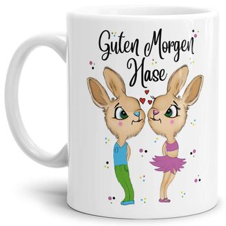 Tassendruck Tasse mit Spruch Hasenliebe - Guten Morgen Hase - Geschenk-Idee/S&uuml;&szlig;er Hase/Kaffee-Tasse/Ostern/Liebe - Wei&szlig;