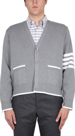Thom Browne 4-Bar Stripe Cotton Cardigan - Gray