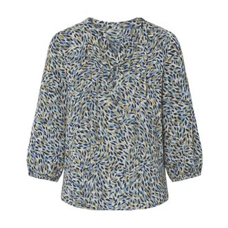 2-Biz Femme, Blouses et Chemises, Bleu, Taille: 40 FR Chemisier Bleu avec Col en V Imprim&eacute;