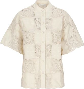 Zimmermann Femme, Blouses et Chemises, Beige, Taille: 36 FR Chemise en Coton &agrave; Col Rond