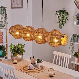 HOFSTEIN Pendelleuchte Cardeira, 4-flammige Hängelampe aus Metall/Rattan in Schwarz/Braun/Natur, Hängeleuchte im skandinavischen Design, Boho-Style, max. 170 c