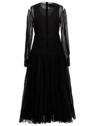 Jil Sander Pleated Chiffon Dress - Black