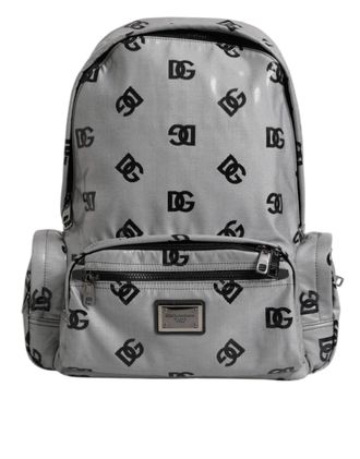 Dolce & Gabbana Mens Logo-Printed Backpack Gray Polyester Cotton Calf
