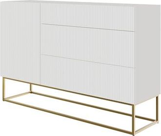 Selsey Kommode Schrank Aufbewahrungsschrank 140 cm Mit 3 Schubladen Und 1 Tür Weiß Goldene Beine Veldio