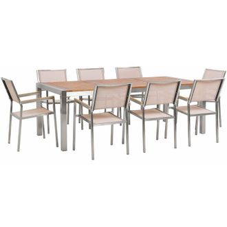 Beliani Gartenm&ouml;bel Set 8-Sitzer GROSSETO Eukalyptusholz Braun / Beige