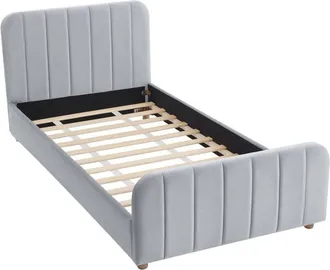 Vente-Unique Vente-unique - Lit 90 x 190 cm - Velours avec coutures verticales - Gris - rogadi
