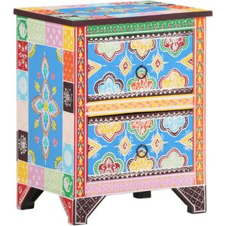 vidaXL Table de chevet peinte à la main 40x30x50 cm Bois de manguier vidaXL