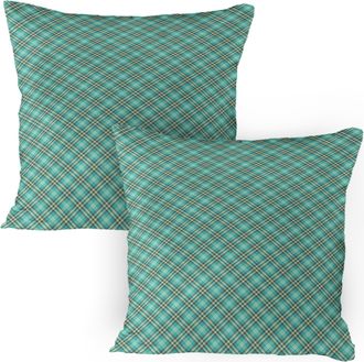 Abakuhaus Brown Plaid Kissenbezug Packung mit 2, Scottish Tartan Hintergrund in Symmetrie Forming, Dekorativer Standard Gedruckter Kissenbezug, 80 x 80 cm, Almo