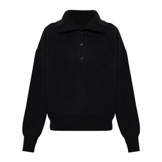 Ami Pullover mit hohem Knopfkragen aus Wolle - - Knitwear - Damen - Schwarzk - S