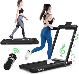 Costway Klappbares elektrisches Laufband mit Fernbedienung, 2 in 1 app Steuerung Bluetooth 1-12 km/h led Display Handyhalterung bis 120 kg belastbar inkl