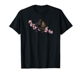 jz.birds Amsel P&auml;rchen in Kirschbl&uuml;ten Gartenvogel Singvogel Vogel T-Shirt