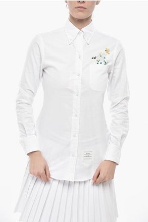 Thom Browne Hopsack Cotton Button-Down Shirt with Embroidery size 40