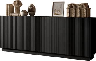 Mirjan24 Kommode Liwerio 200 4D mit 4 T&uuml;ren, innen 8 F&auml;cher, T&uuml;rkommode mit geriffelte Fronten, Highboard, Anrichte, Sideboard, Wohnzimmerschrank (Schwarz)