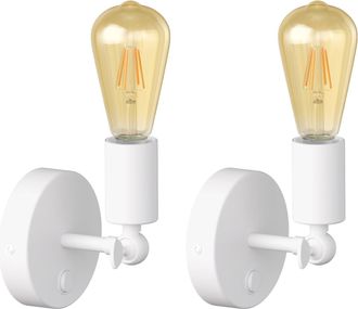 LEDs Com 2 St&uuml;ck Vintage E27 Wand-Leuchte FETRO mit Schalter, wei&szlig;, schwenkbar, inkl. E27 Lampe Retro gold, extra-warmwei&szlig; 489lm