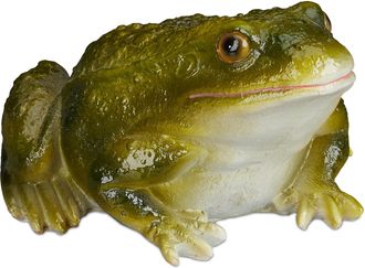 Relaxdays Gartenfigur Frosch, wetterfest, für Balkon, Terrasse, am Teich, Kunststein, sitzende Dekofigur Frosch, grün, 9 x 13.5 x 15 cm