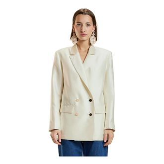 Cynthia Rowley Seiden-Woll-Blazer mit doppelter Knopfleiste - - Jackets - Damen - Wei&szlig; - M