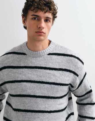 Cotton On pull en maille ultra doux &agrave; coupe carr&eacute;e, rayures gris chin&eacute;