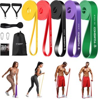 Tomshoo Resistance Bands Set, Widerstandsbänder Fitnessbänder Klimmzugband Trainingsband mit Türanker, Griff, Aufbewahrungstasche, Mehreren Widerstandsstufen,