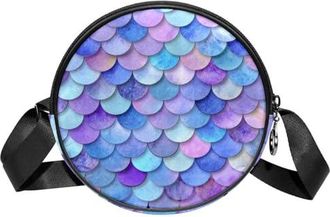 Generic Sac &agrave; bandouli&egrave;re circulaire pour femme, motif &eacute;cailles de sir&egrave;ne lavande, petit sac &agrave; bandouli&egrave;re avec fermeture &eacute;clair, bretelles r&eacute;glables, sac &agrave; m