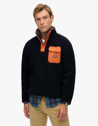 Superdry Fuji - Fleece-Pullover in Eclipse Navy mit kurzer Druckknopfleiste-Marineblau