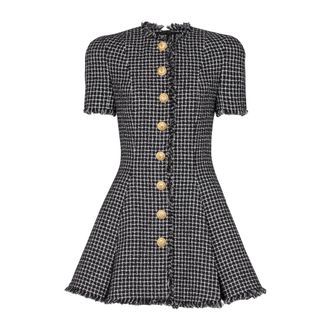 Balmain Femme, Robes, Noir, Taille: 44 FR Robe &eacute;vas&eacute;e &agrave; plis en tweed vichy