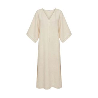 PESERICO Femme, Robes, Blanc, Taille: 36 FR Aurea Robe Midi &agrave; Col V