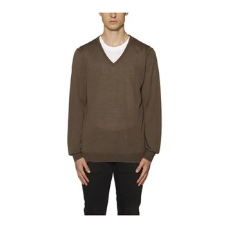 Paolo Pecora Homme, Pulls, Brun, Taille: M Pull en Tricot Fin Col en V