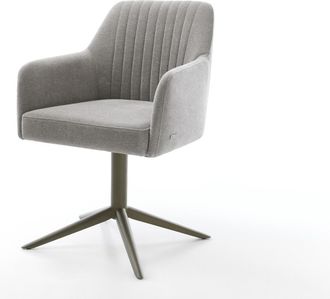 DELIFE Drehstuhl Greg-Flex Strukturstoff Soft Grau Fußkreuz Effektfinish Titan 360° drehbar Wippfunktion Taschenfederkern, Esszimmerstühle