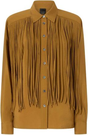 Pinko Pinko, Femme, Blouses et Chemises, Brun, Taille: 36 FR Chemise Style Texan avec Franges