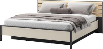 Mirjan24 Bett Enna EN02 mit Bettkasten, Lattenrost mit Metallrahmen und 2 Gasdruckfedern, Bettgestell für Schlafzimmer, Bett (Sandbeige/Schwarz + Eiche Natur, 