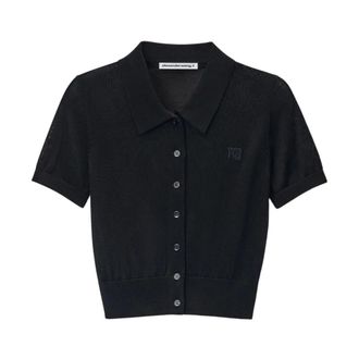 Alexander Wang Femme, Tops, Noir, Taille: 40 FR Polo Noir en Maille avec Logo