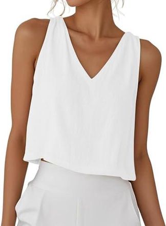 Generic Debardeur Femme Chic et &eacute;l&eacute;gant Chemisier sans Manche D&eacute;bardeur en Coton et Lin Top Ete Haut Chic et Elegant Fluide Ample Caraco Vetement Femme Tee Sh