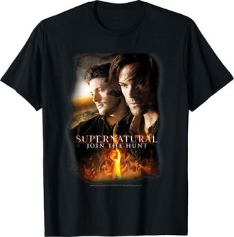 SuperNatural T-Shirt mit Flammendes Plakat-Motiv für Erwachsene - Unisex - Schwarz - Kurzarm - Größe S - Klassische Passform - 100% Baumwolle - Warner Bros Offizie