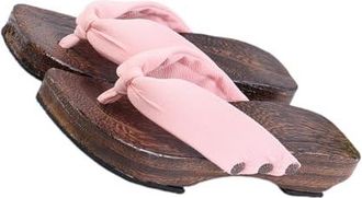 BESTONZON Sabots Élégants pour Femmes Style Japonerie en Bois de Paulownia Talons Hauts Couleur Rose Pur Pointure 37 Pantoufles dÉté Confortables Semelle Intéri