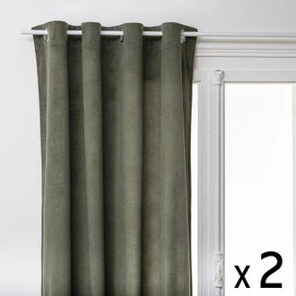Atmosphera Lot de 2 Rideaux à oeillets 140 x 260 cm Lilou Vert Kaki - Atmosphera