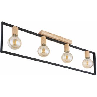 Globo Lighting Plafonnier plafonnier salon lampe de cuisine, m&eacute;tal noir bois marron, 4 ampoules, E27, l 90 cm