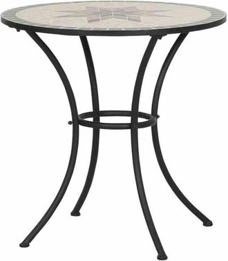 Siena Garden Tisch Stella 70 cm rund Gestell aus Stahl in matt schwarz, Tischplatte aus Keramik in Mosaikoptik