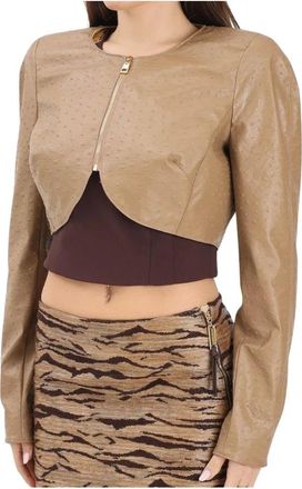 Elisabetta Franchi Femme, Vestes, Beige, Taille: 40 FR Veste Courte Effet Cuir Texture Autruche