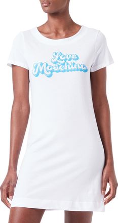 Love Moschino Womens Dress Jersey with Bubble Print. Kleid, White Blue, 38