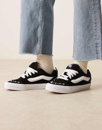 Vans Knu Skool - Baskets en cuir avec perles nacr&eacute;es - Noir et blanc