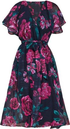 Goddiva Midikleid Printed Lurex A Line Flutter Sleeve Midi Dress knielang