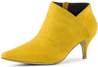 Allegra K Dame dessus pointu Chaton Talons Coup&eacute; Bottines Jaune 38