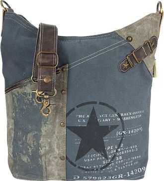 Sunsa Damen Umh&auml;ngetasche. Hobo Tasche aus Canvas/Leinwand & Leder. Gro&szlig; Vintage Stil Crossbody Bag mit Stern & mehreren F&auml;chern. Nachhaltige Handtasche als