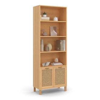 IDMarket Etag&egrave;re biblioth&egrave;que 4 Niveaux avec Placard EDHEN cannage et Bois