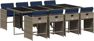 vidaXL 9-teiliges Garten-Ess-Set mit Kissen, grau, Polyrattan vidaXL
