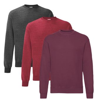 Fruit Of The Loom Herren Classic Set In Sweat, 3 Pack Sweatshirt, 1x Dark Heather + 1x Burgund + 1x Vintage Heather Red + 1 HL Kauf Notizblock, XXL (3er Pack)