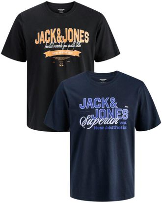 Jack & Jones Plus Size Print-Shirt (Spar-Set, 2er-Pack) mit hochwertigem Logodruck, aus Bio-Baumwolle