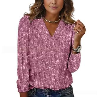 Generic Chemises pour le r&eacute;veillon du Nouvel An, col en V, manches longues, T-shirts &agrave; paillettes, tendance, confortables, ind&eacute;pendants, esth&eacute;tiques, f&ecirc;te, cl