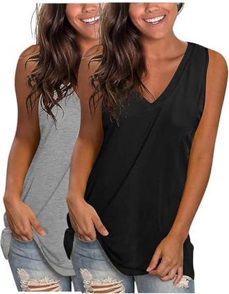 Generic Lot de 1/2 gilets de course &agrave; pied &agrave; col en V pour femme - Sans manches - Haut de sport respirant - D&eacute;bardeurs de plage solides, noir 1, 3XL