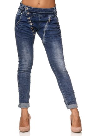 Elara Damen Jeans Boyfriend Baggy Knopfleiste Chunkyrayan C613MK/H-F Dk.Blue 44/2XL